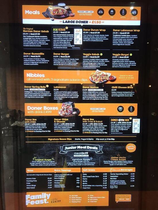 Menu at German Doner Kebab restaurant, Coventry