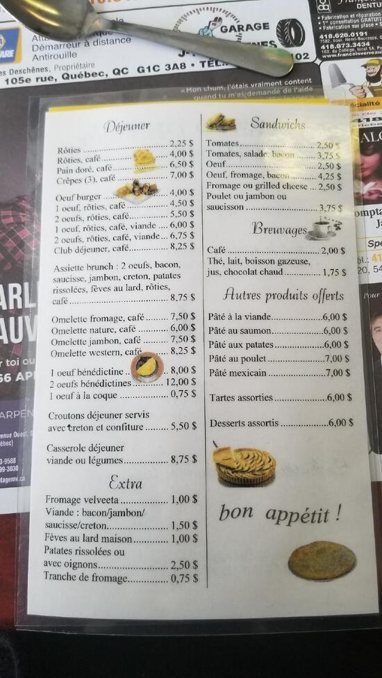 Carta del restaurante Resto Des Chenes, Quebec