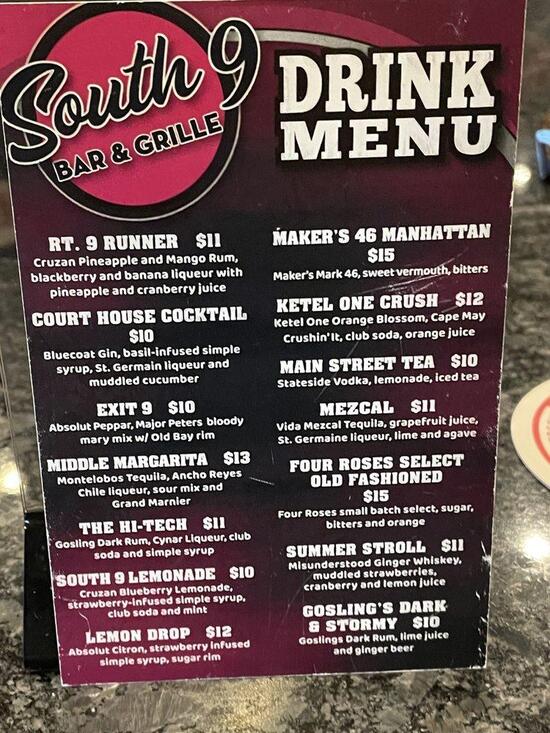 Menu at South 9 Bar and Grille, USA