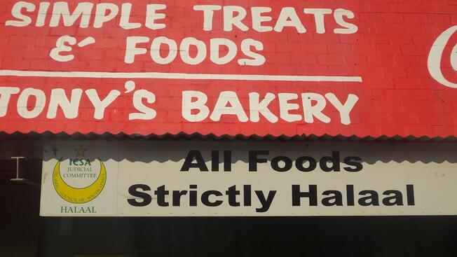 Menu at Tony's Bakery, Cape Town