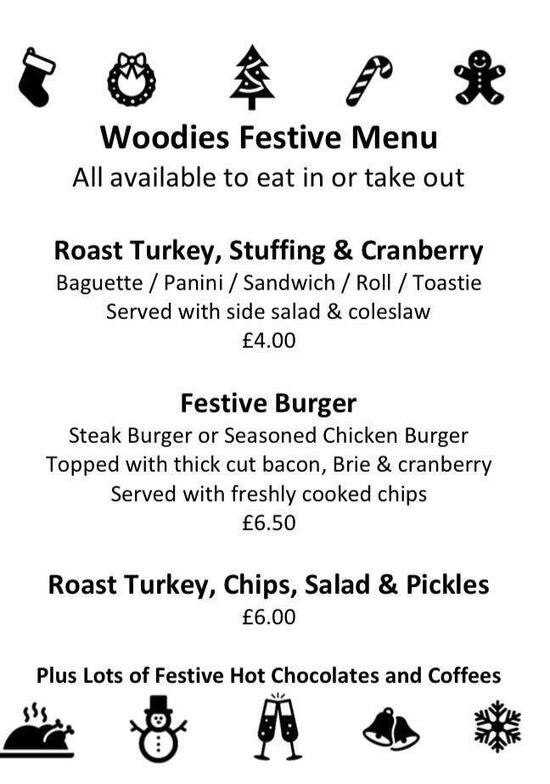 Menu at Woodies cafe, Blackwood
