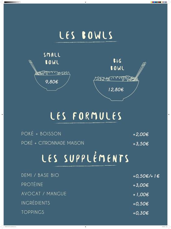 Menu at Atelier Poké Toké Bourse restaurant, Paris, 7 Rue Saint-Augustin