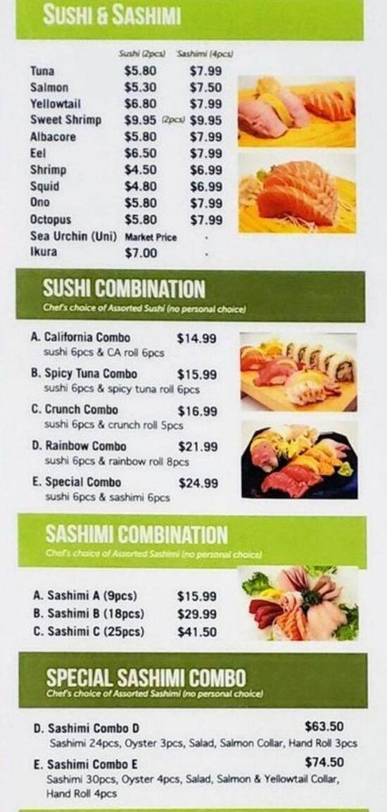 Menu at Kira Kira Restaurant, La Mirada
