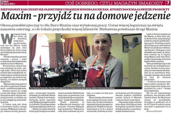 Menu at Bar Maxim, Legnica