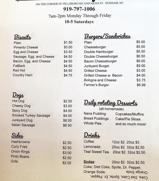 Menu at The Durham Filling Station restaurant, Durham