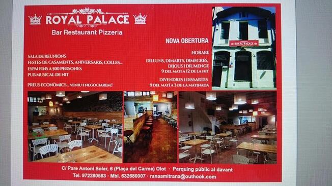 Menu at Royal Palace restaurant, Olot