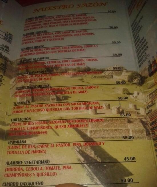 Carta del restaurante La Gringa Oaxaqueña, Oaxaca, Francisco I. Madero 1300