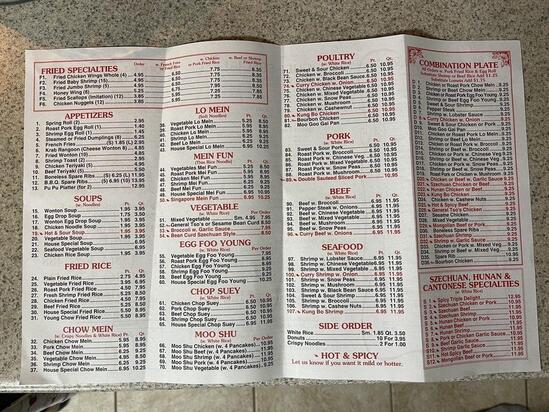 Menu at Chinatown restaurant, Live Oak