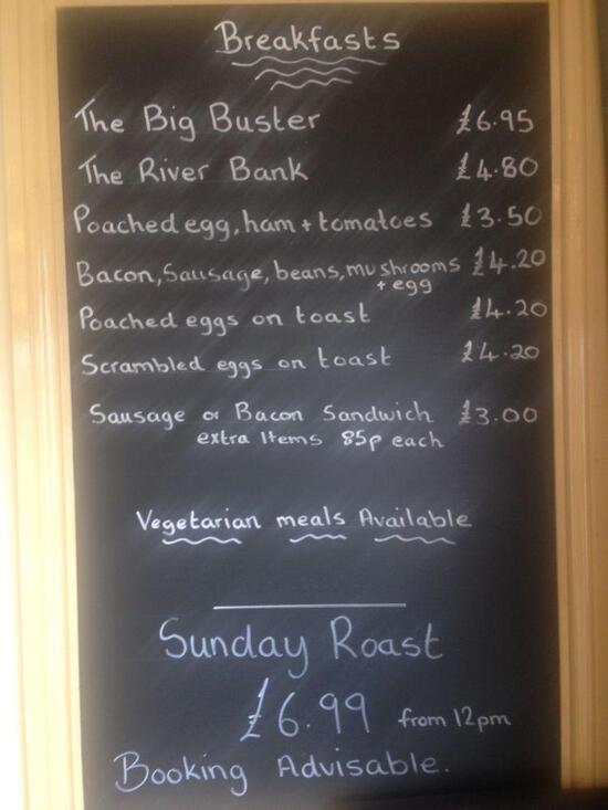 Menu at The Riverbank restaurant, Radstock