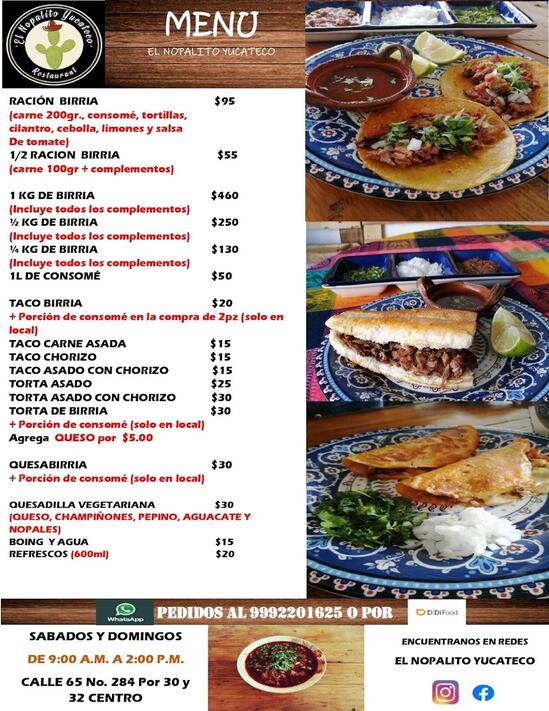 Menu at El nopalito yucateco restaurant, Merida