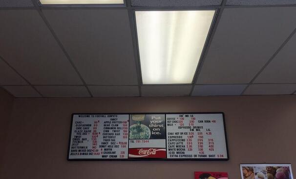 Menu at Foothills Donuts, Roseville