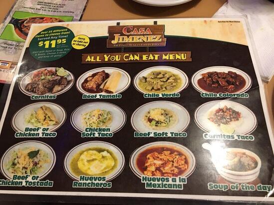 Menu at Casa Jimenez Mexican Grill restaurant, Riverside