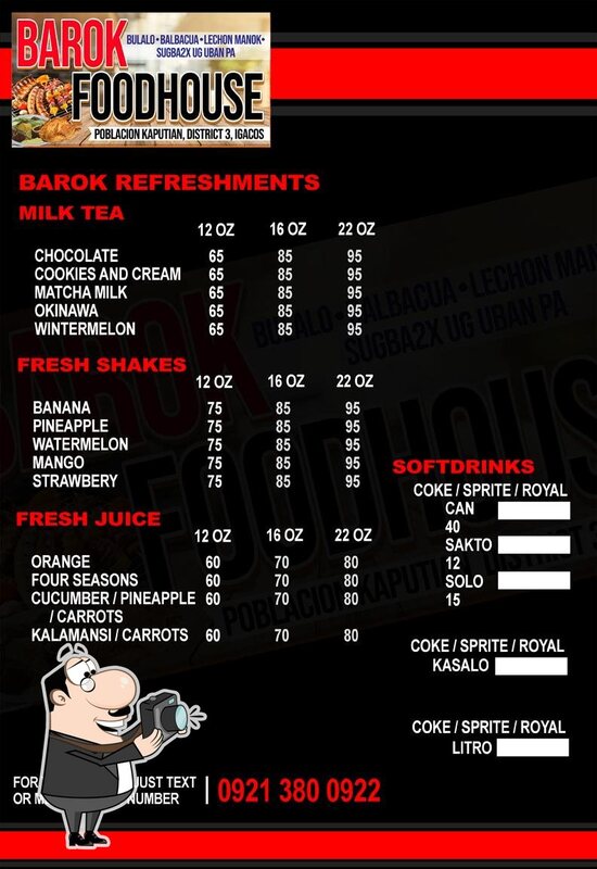 Menu at BAROK's FOODHOUSE, Island Garden City of Samal