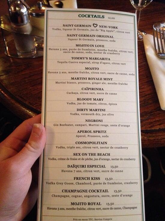 Menu at La Palette cafe, Paris, 43 Rue de Seine