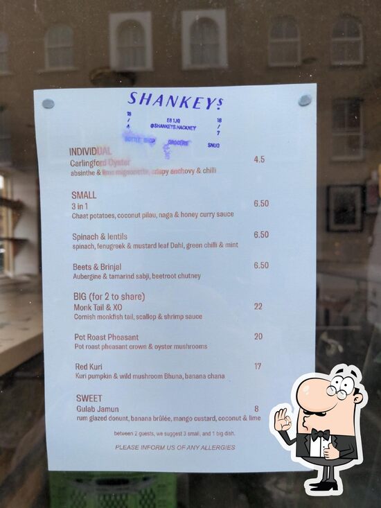Menu at Shankeys restaurant, London