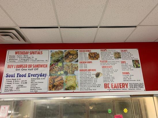 Menu at BC Eatery restaurant, Gary