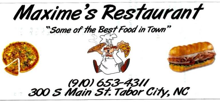 Menu at Maxime's Restaurant, Tabor City