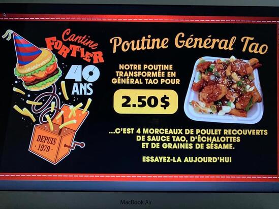 Menu au Cantine Fortier restaurant, Amqui