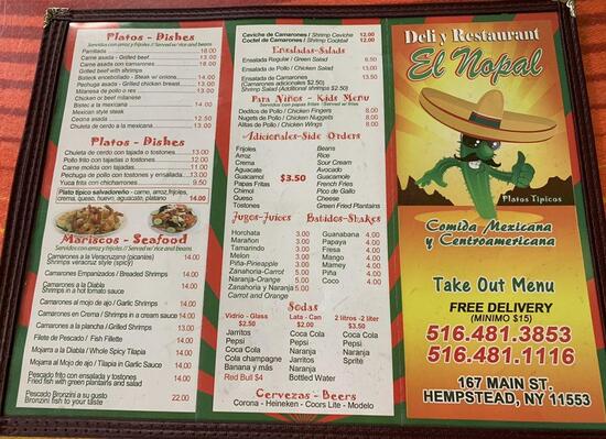 Carta de El Nopal 1 Restaurant Hempstead, Hempstead