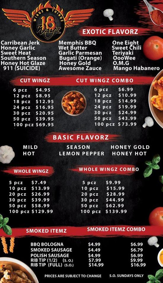 Menu at 18 Wayz Wingz & Thingz restaurant, Memphis