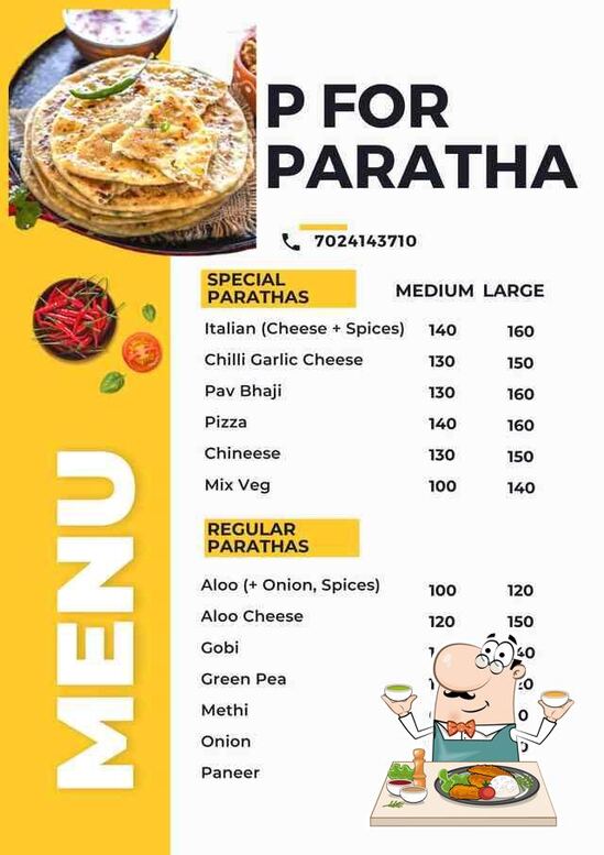 Menu at P For Paratha, Bhopal