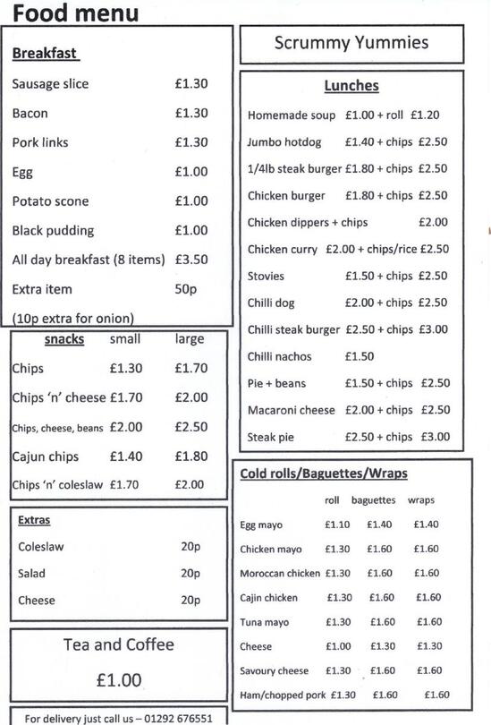 Menu at Scrummy Yummies restaurant, Troon