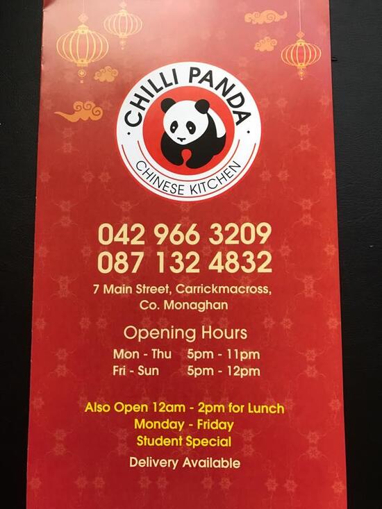 Menu at Chilli Panda restaurant, Carrickmacross, 7 Main St