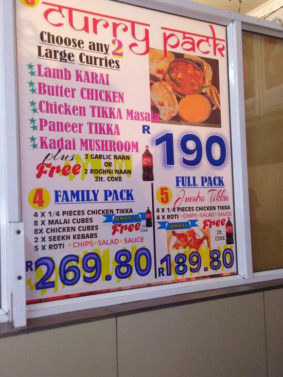 Menu at Copper Chimney restaurant, Tongaat