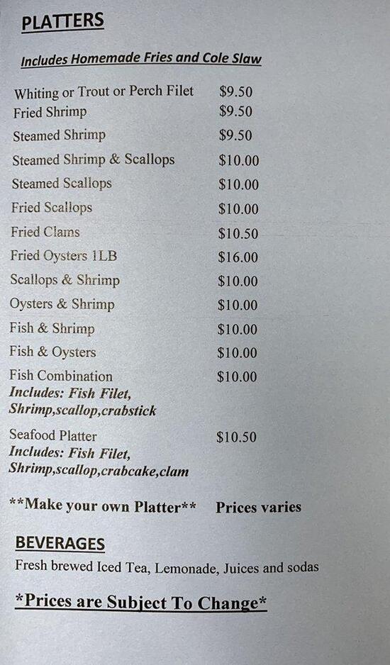 Menu at Potomac Fish House restaurant, Mount Rainier
