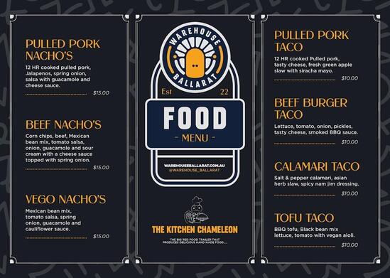 Menu at Warehouse Ballarat pub & bar, Ballarat Central