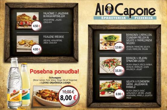 Menu da Al Capone ristorante, Lubiana