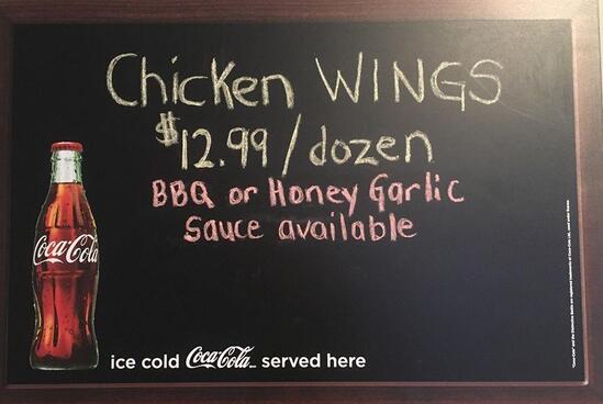 Menu at Side Street Pizza restaurant, Chesley
