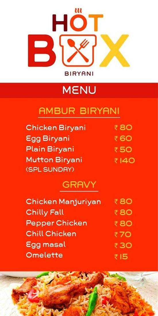 Menu at Hotbox Biryani, Coimbatore, 1st Cross Street
