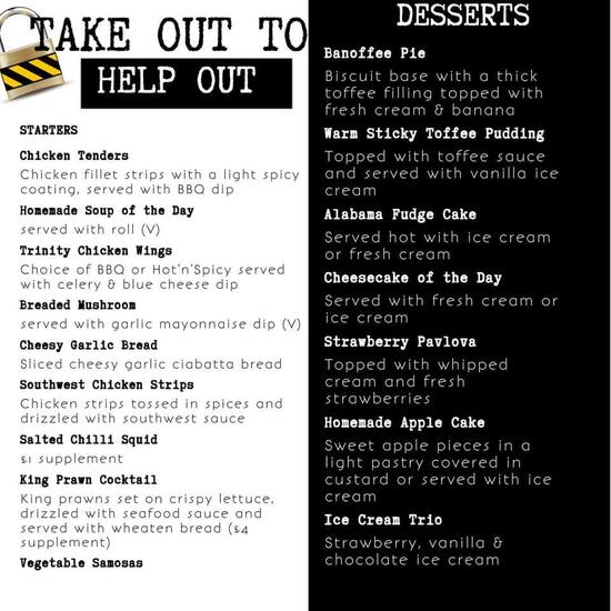 Menu at Trinity Restaurant, Glengormley