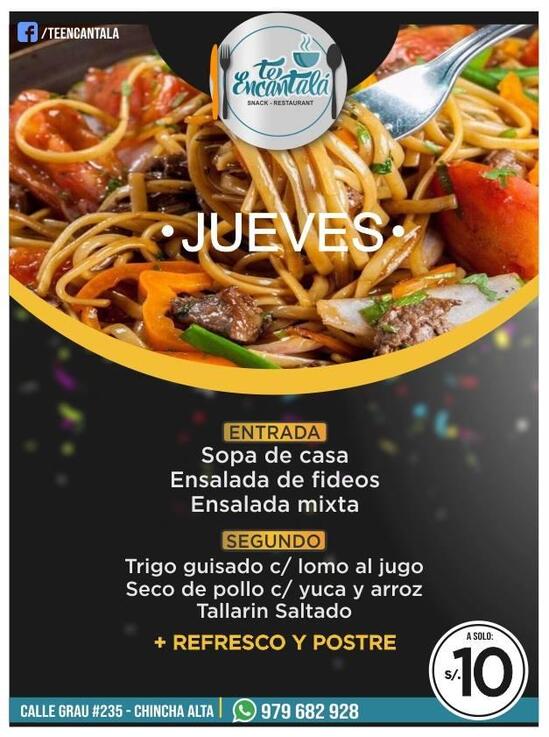 Menu at Te Encantala. restaurant, Chincha Baja District