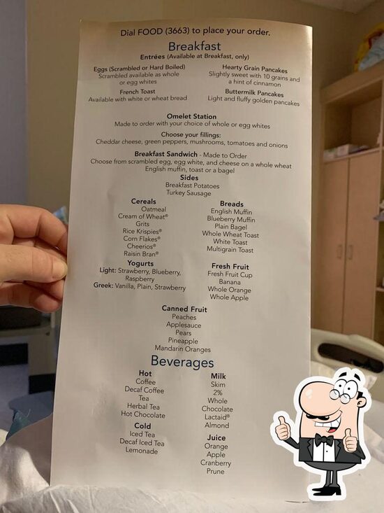 Menu at George Washington University Hospital Cafeteria, Washington