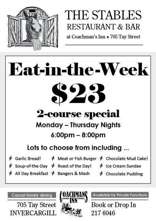 Menu at The Stables Restaurant & Bar, Invercargill