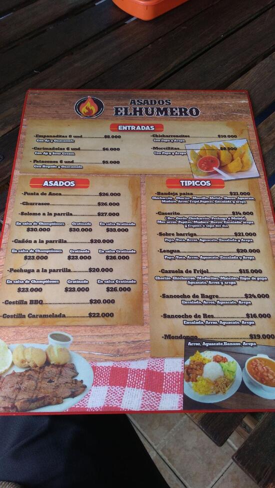 Menu at Asados el humero restaurant, Medellín