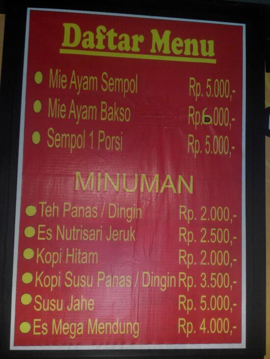 Menu at Mie Ayam Sempol dan Nasgor Mbak Ning restaurant, Nganjuk
