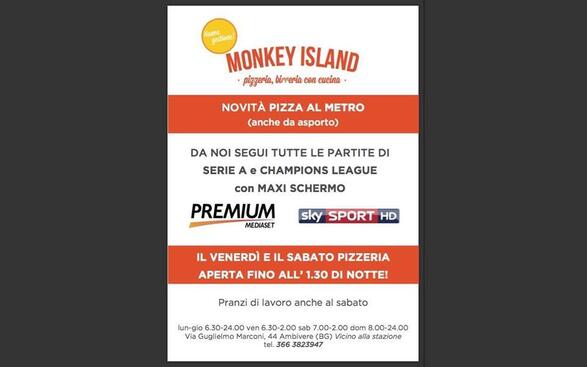Menu da Pizzeria Birrerie Monkey Island, Ambivere