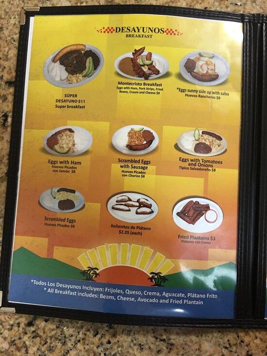 Menu at Delicias Salvadoreñas restaurant, Chelsea