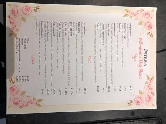 Menu at Osteria Italian Restaurant, Hull