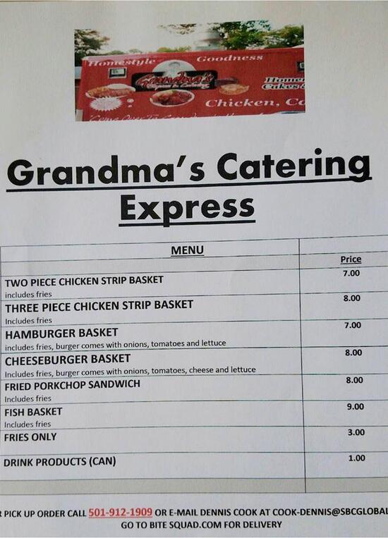 Menu at Grandma's Catering Express, Little Rock