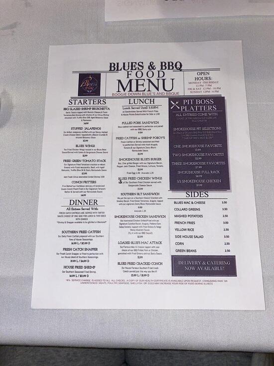 Menu at Blues & BBQ, Boynton Beach