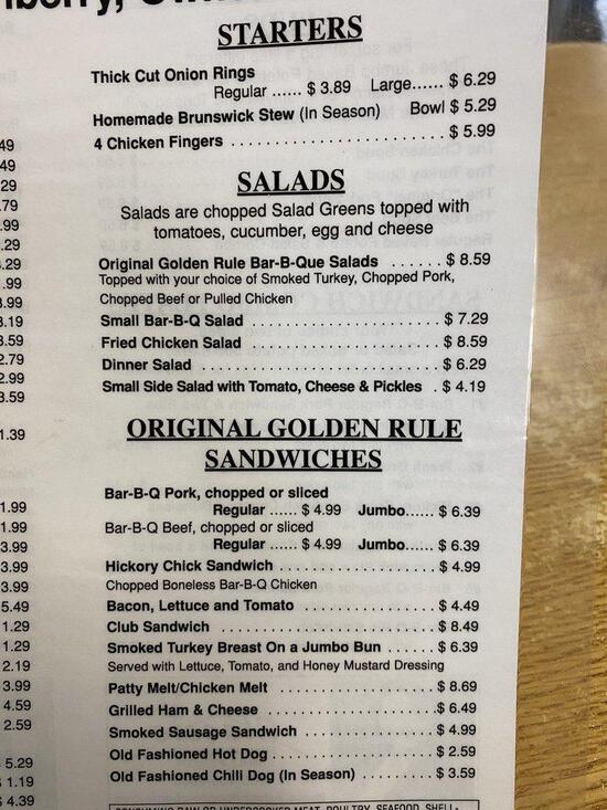 Menu at Golden Rule BBQ & Grill, Trussville, 120 S Chalkville Rd