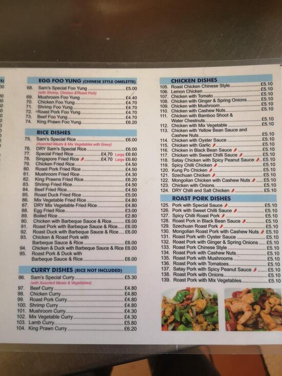 Menu at Sams Chinese Takeaway restaurant, Milton Keynes