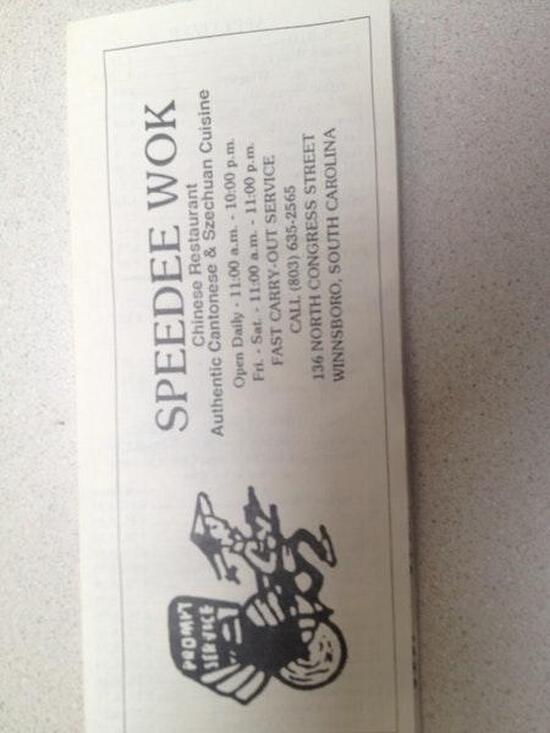 Menu at Speedee Wok Chinese Restaurant, Winnsboro