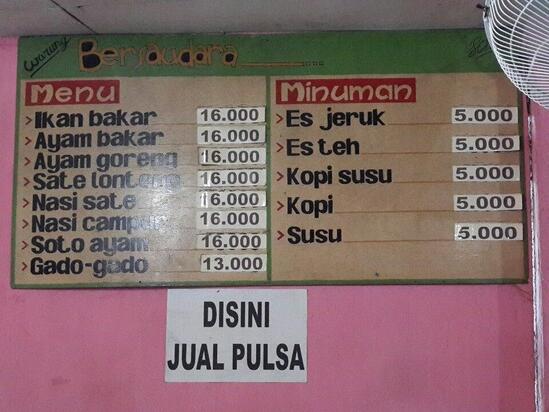 Menu at Rumah Makan Bersaudara restaurant, Palu