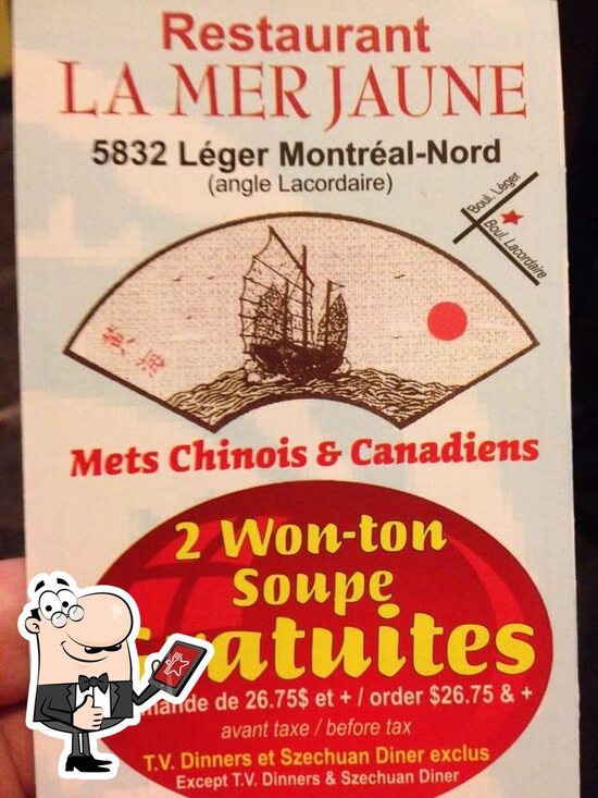Menu au Restaurant la Mer Jaune, Montréal, Bd Léger
