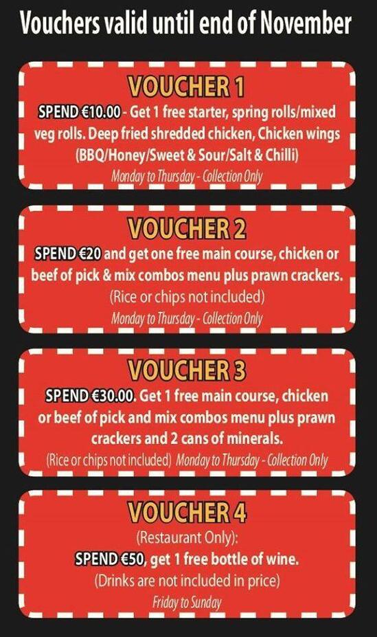 Menu at Phoenix Court restaurant, Dublin